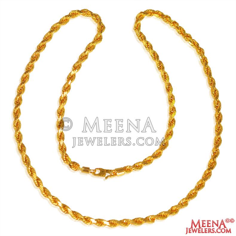 22 Kt Rope Gold Chain - ChPl26095 - 22 Kt Gold Rope Chain Designed in ...