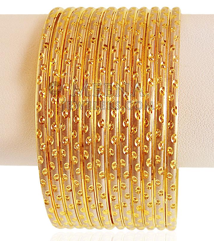 22kt Gold Rhodium Bangles (12 PC) - Ba2t20088 - 22kt Gold Bangles set ...