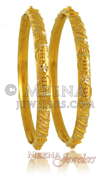 22Kt Gold Bangles - BaGo3250 - 22K Gold Hand Made Set Of 2 Bangles with ...