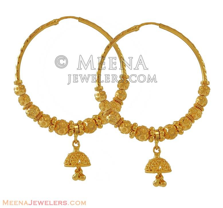 22k Gold Designer Hoop Earrings - ErHp7302 - 22k yellow gold designer ...