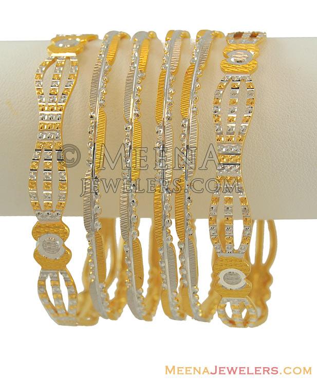 22K Gold Laser Bangles Set - BaSt8036 - 22k Gold Laser bangle (set of 6 ...