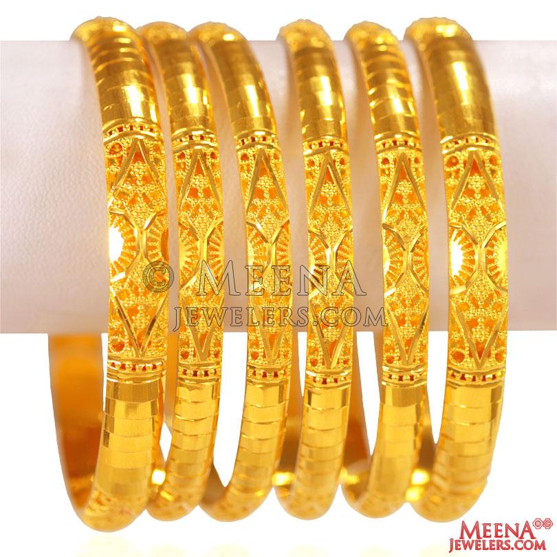 22K Gold Bangles Set (6 PCs) - BaSt25914 - 22K Gold bangles set (Set of ...