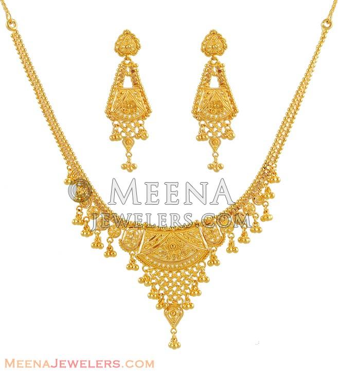 Fancy Gold Necklace set - StGo6092 - 22k Gold fancy necklace and ...