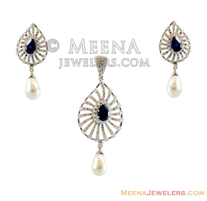18k Pearl Diamond Pendant Set - DiPs14186 - 18Kt gold exclusive ...