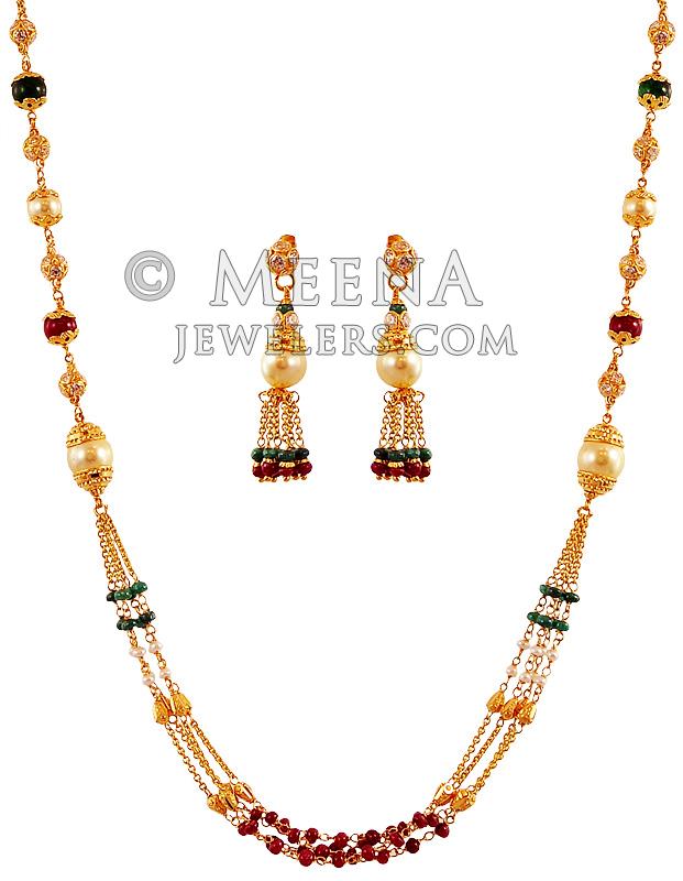22K Beautiful Precious Stones Set - StLs18793 - 22K Gold Necklace and ...