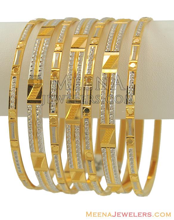 22K Gold Laser Bangles (7 Pcs) - BaSt8025 - 22k gold laser cut 2 tone ...