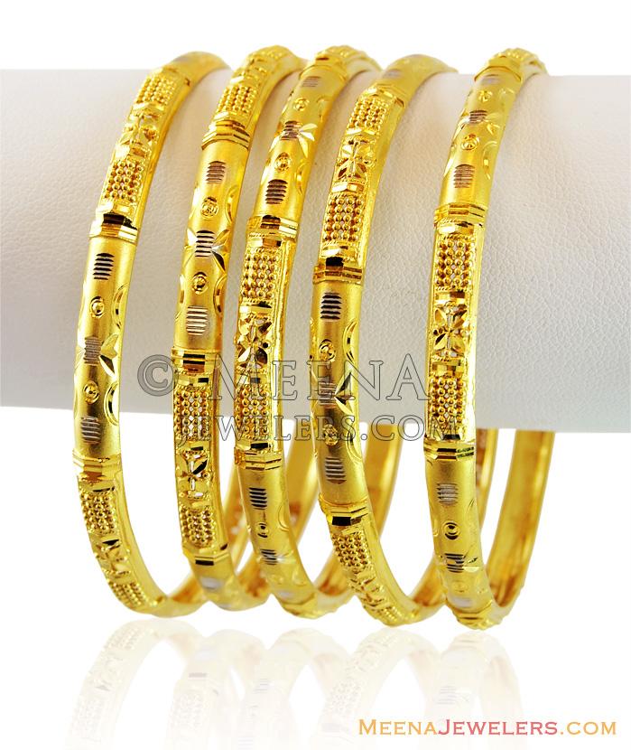 Two Tone Gold Bangle (set of 5) - BaSt15058 - 22k Gold Bangle set of 5 ...