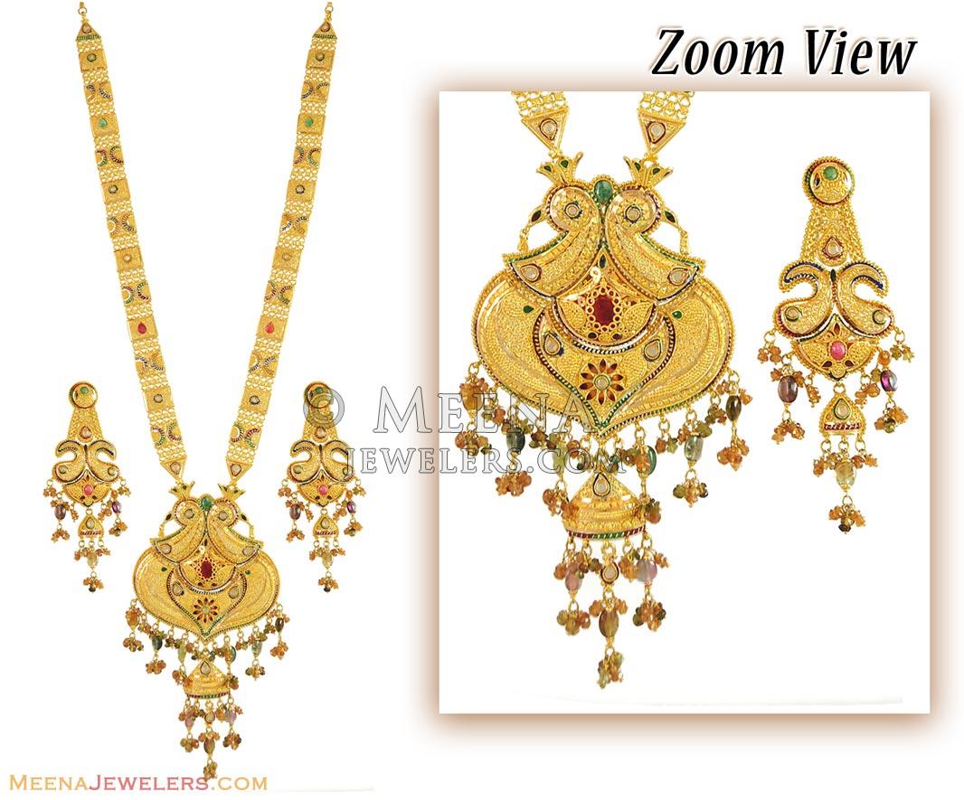 22K Gold Indian Patta Set - StBr11009 - 22K Gold Long Bridal (patta) Necklace Set with beautiful ...