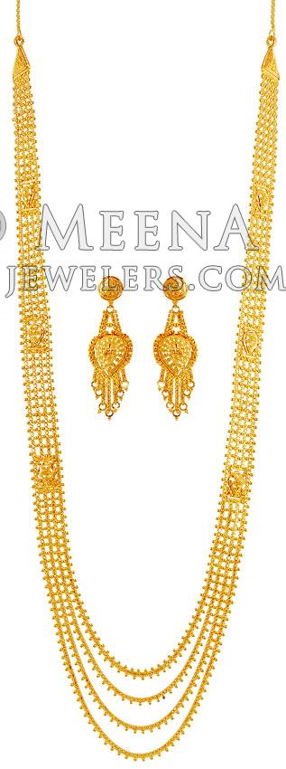 22K Gold Chandra Haar - StLs18810 - 22K Gold Necklace and Earrings set ...