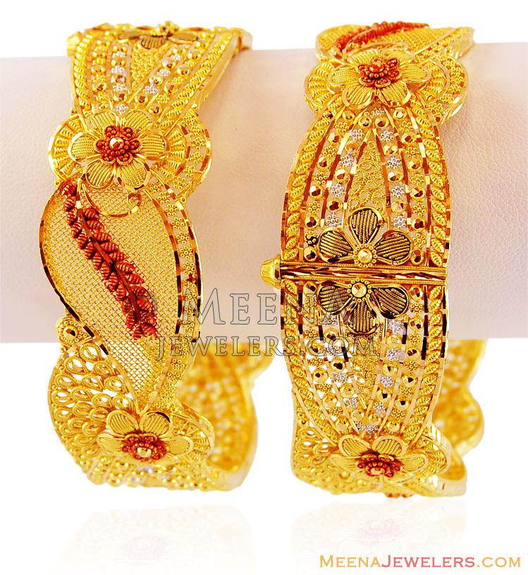 Three Tone Gold Kada - BaKa16206 - 22K Gold Kada (Pair) designed with ...