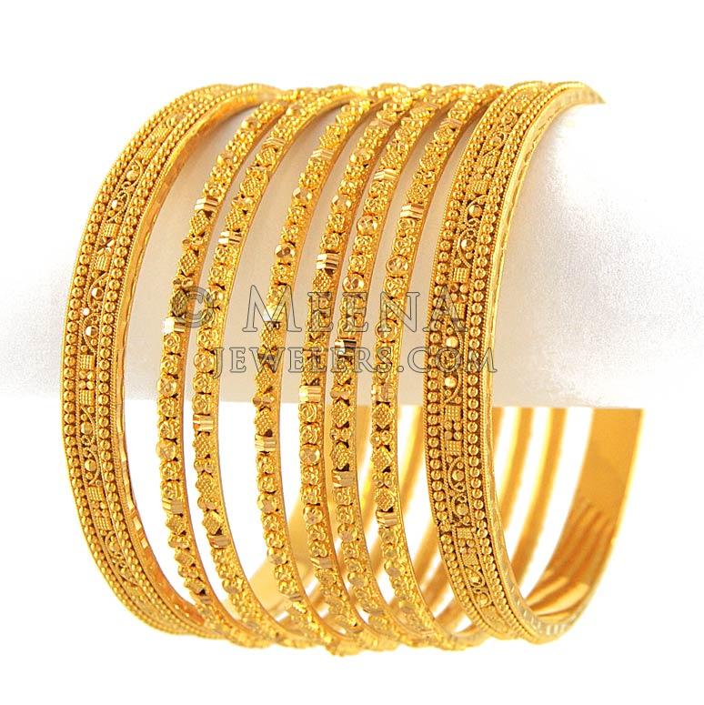 Gold Handmade Bangles (set of 6) - BaSt3991 - 22Kt Gold Handmade ...