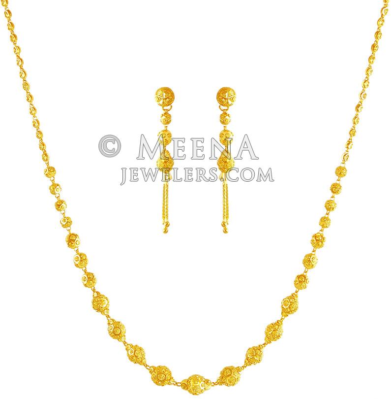 22kt Gold Dokia Set - StLs20367 - 22kt Gold necklace and earring set ...