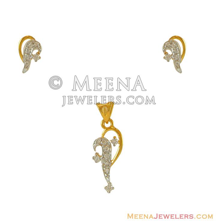 Signity Two Tone pendant set - PsFc7687 - 22kt Gold pendant and earring ...