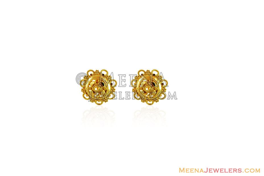 Fancy 22k Gold Flower Tops - ergt14739 - 22K Traditional Earrings ...