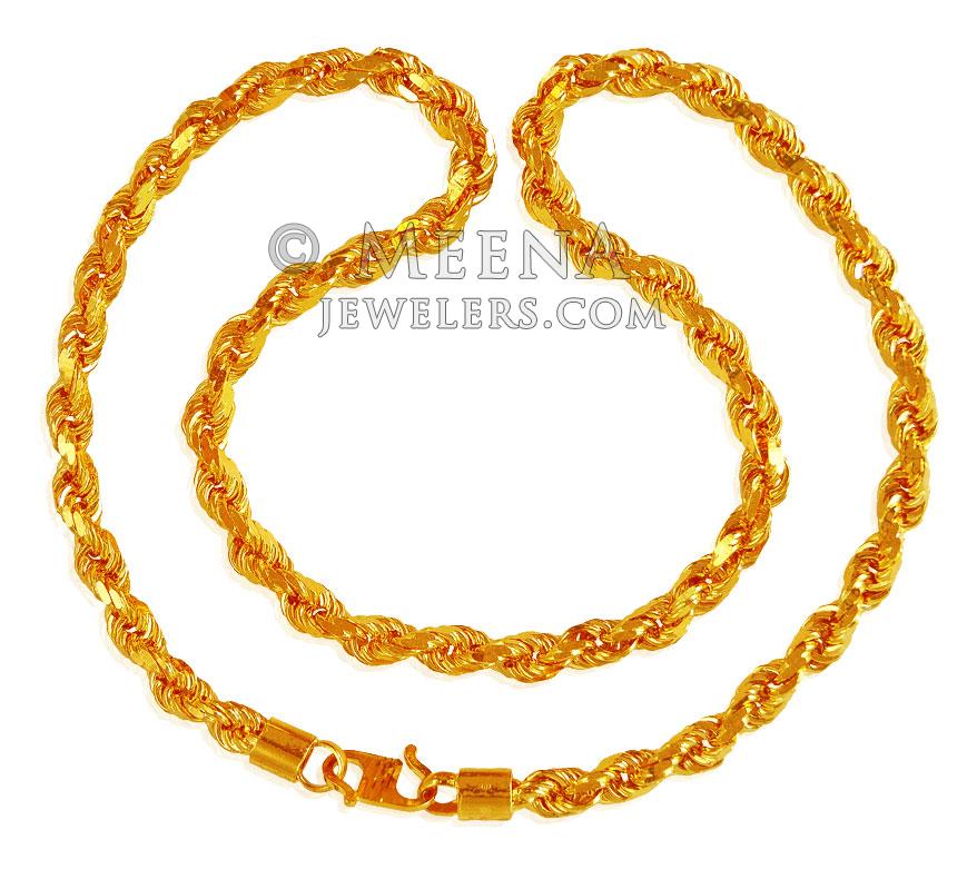 22 Karat Gold Rope Chain (22 Inch) - ChPl21496 - 22K Gold 22 Inches ...