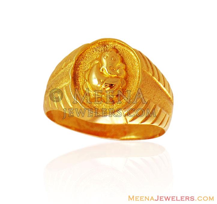 22K Gold Ganesha Ring - RiMs16703 - 22K Gold Ring with Lord Ganesh in ...