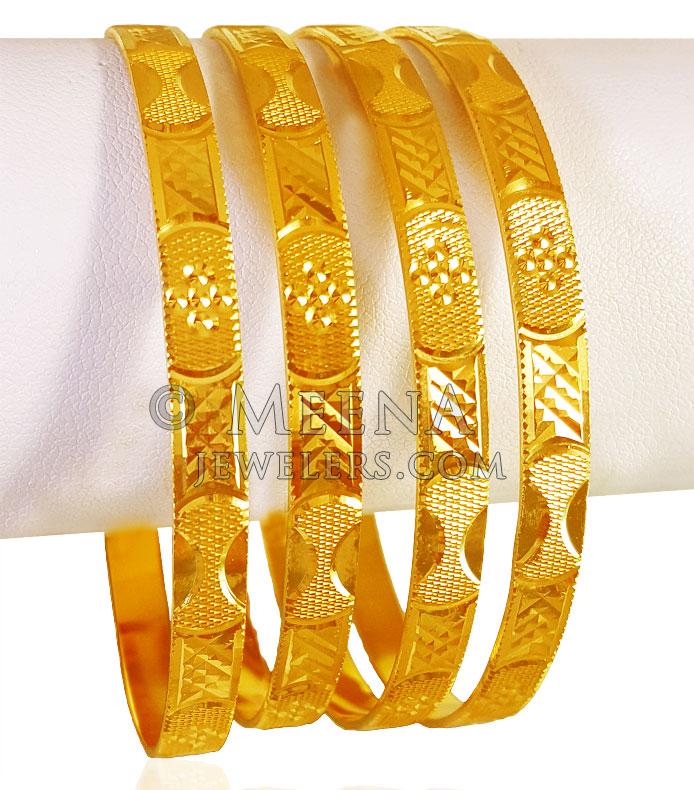 22kt Gold Bangles Set (Set of 4) - BaGo22618 - 22kt Yellow Gold Bangle ...
