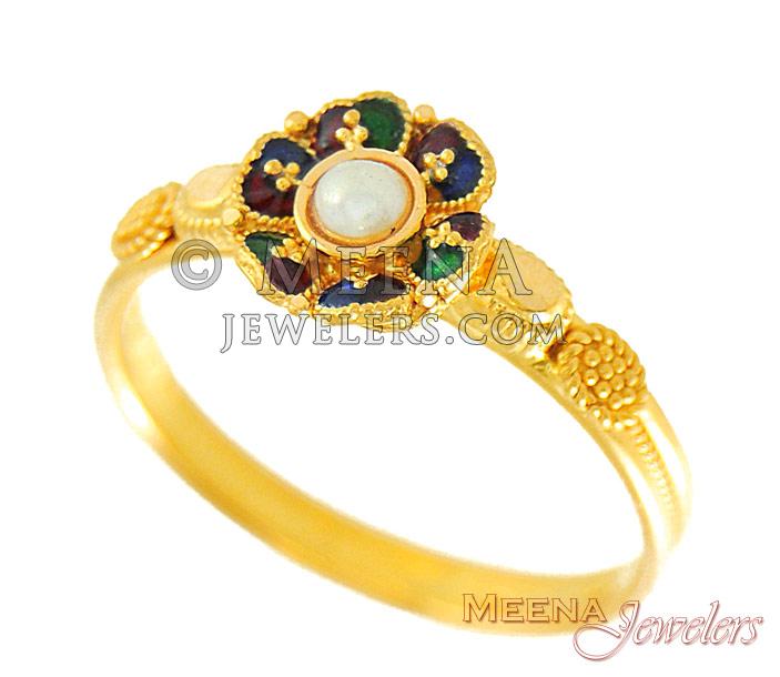 Gold Enamel Paint Ring - RiLg2858 - Gold Enamel Paint Ring with center ...