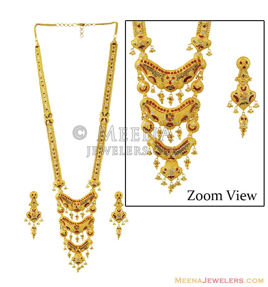 22K Bridal Long Patta Haar Set - StBr13058 - 22k gold designer necklace earring set designed ...
