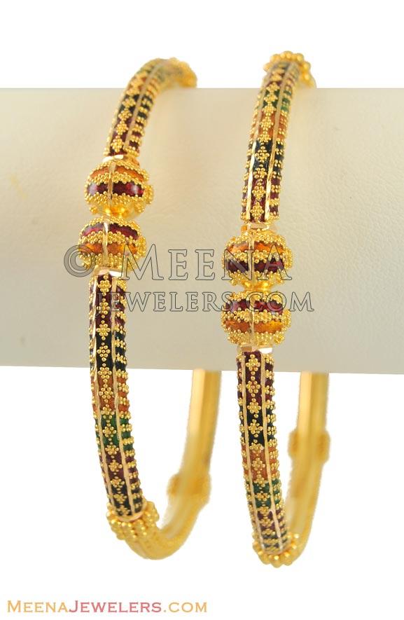 22k Meenakari Kada(2 Pcs) - BaKa11291 - 22k gold designer kada(2 pcs ... 22k Meenakari Kada(2 Pcs) - BaKa11291 - 22k gold designer kada(2 pcs ...