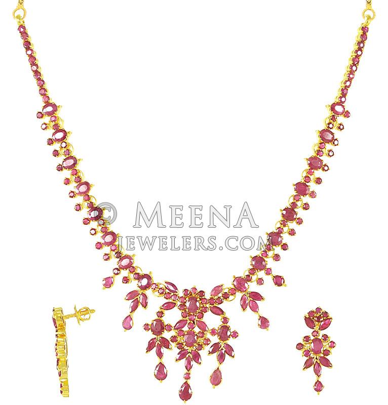 22K Gold Ruby Designer Necklace Set - PsRu2751 - 22K Gold Ruby Designer ...