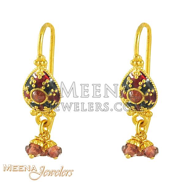 Gold Hook Earrings - ErFc3034 - 22K Gold Earrings (hook style) with ...
