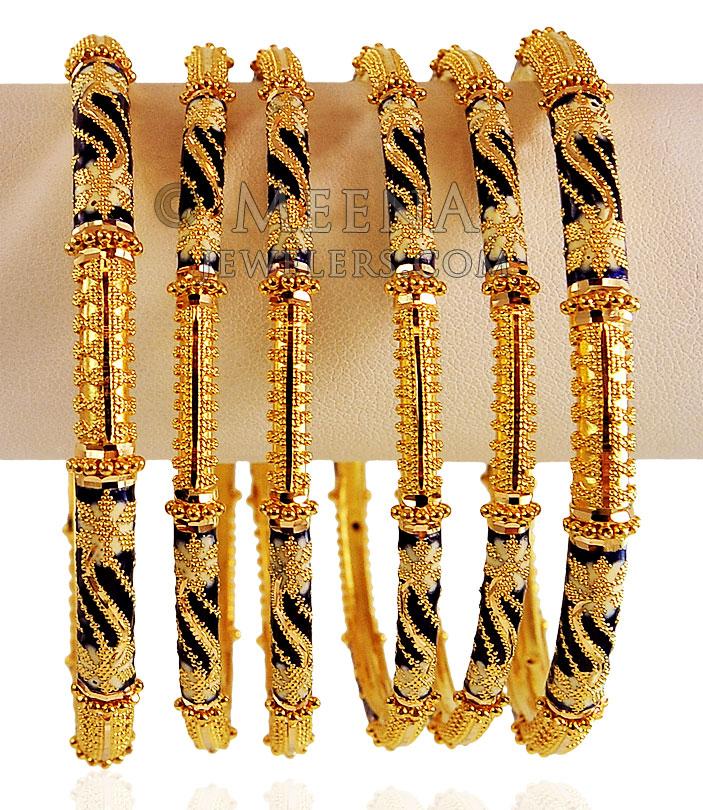 22Kt Gold Meena Bangle Set - BaSt20724 - 22k Gold bangle set (Set of 6 ...