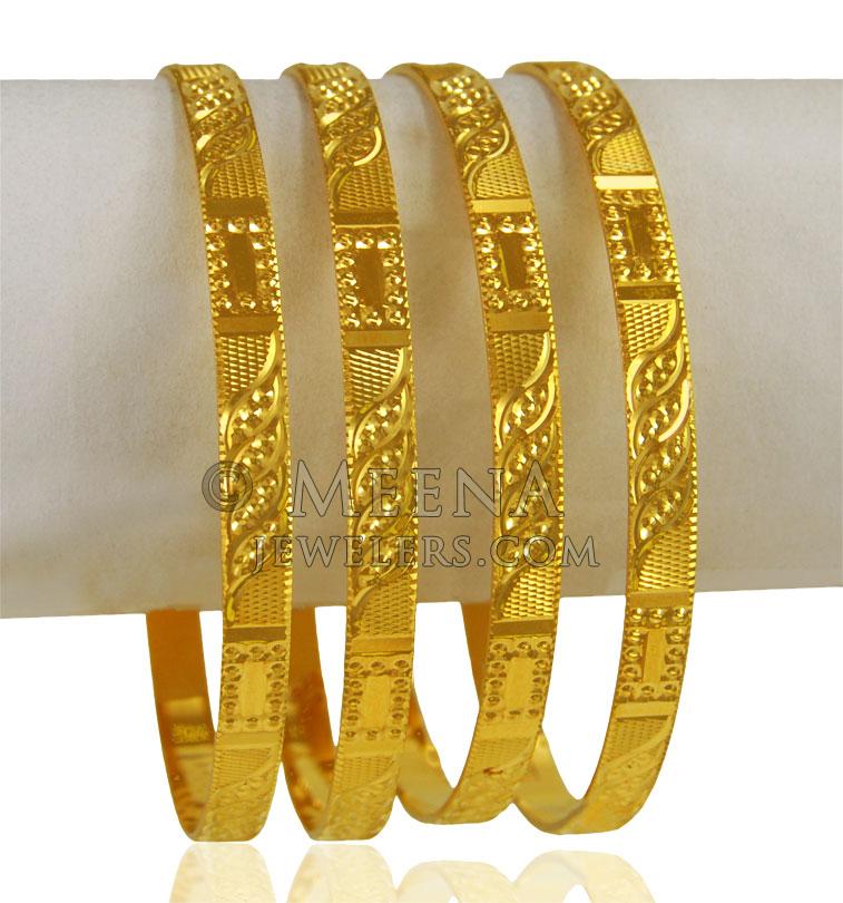 22kt Gold Laser bangles(4 pc) - BaGo24445 - 22kt Gold Bangles (4 PC ...