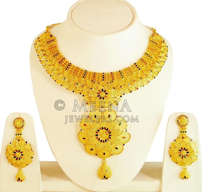 Meenakari 22Kt Gold Bridal Set - StBr19787 - 22k gold exclusive bridal ...