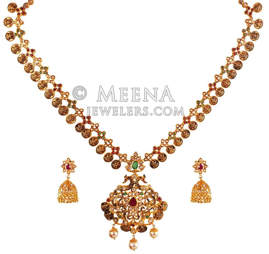 22KT Gold Temple Necklace Set - StGd22110 - 22K Gold Temple Necklace ...