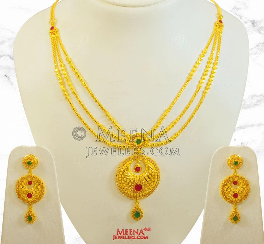 22Kt Gold Stone Necklace Set - StLs27655 - US$ 5,600 - Introducing the ...