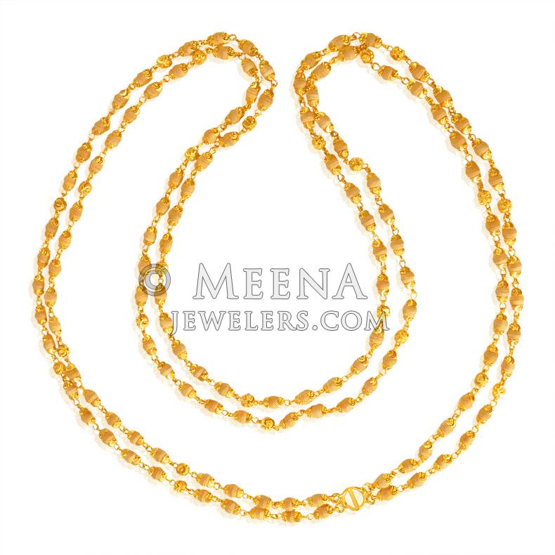 22 Kt Gold White Tulsi Mala 25IN - ChLo23597 - 22K Gold 2 layered long ...