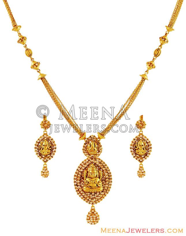 Gold Temple Jewelry Necklace Set - StAn16164 - 22K Gold Antique ...