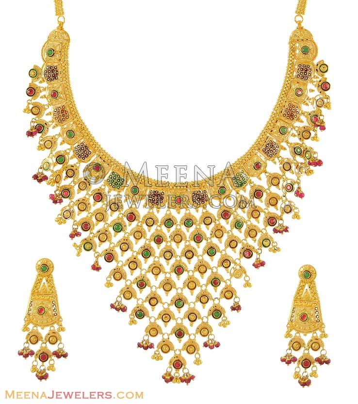 22Kt Multi Color Necklace Set - StBr8811 - 22Kt Gold Bridal Necklace ...