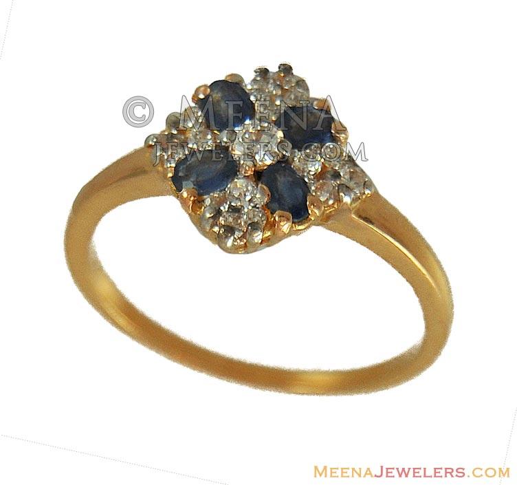 Gold Sapphire Ring - RiLp9183 - 22Kt Gold Sapphire Ring with Cubic ...