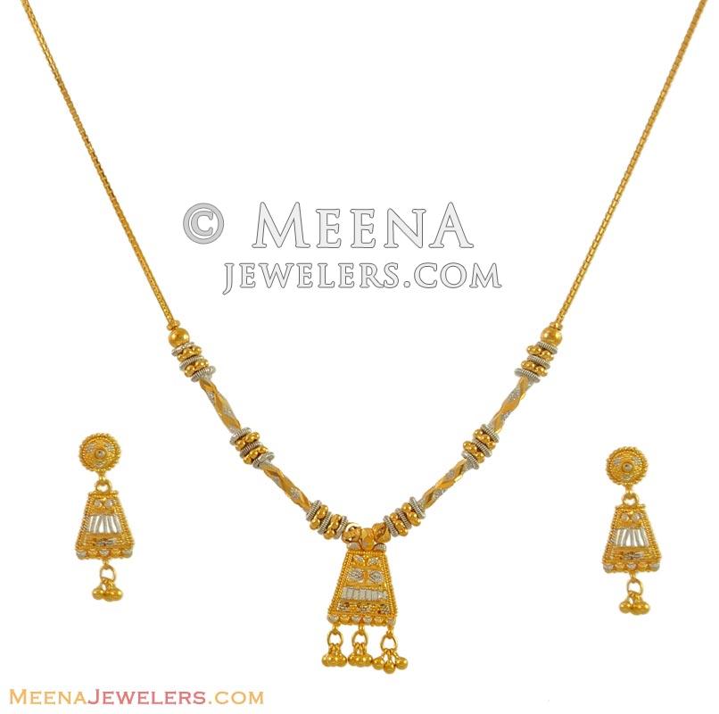 22k Two Tone Necklace Set - StLs9340 - 22k gold Necklace and earrings Set in beautiful filigree ...