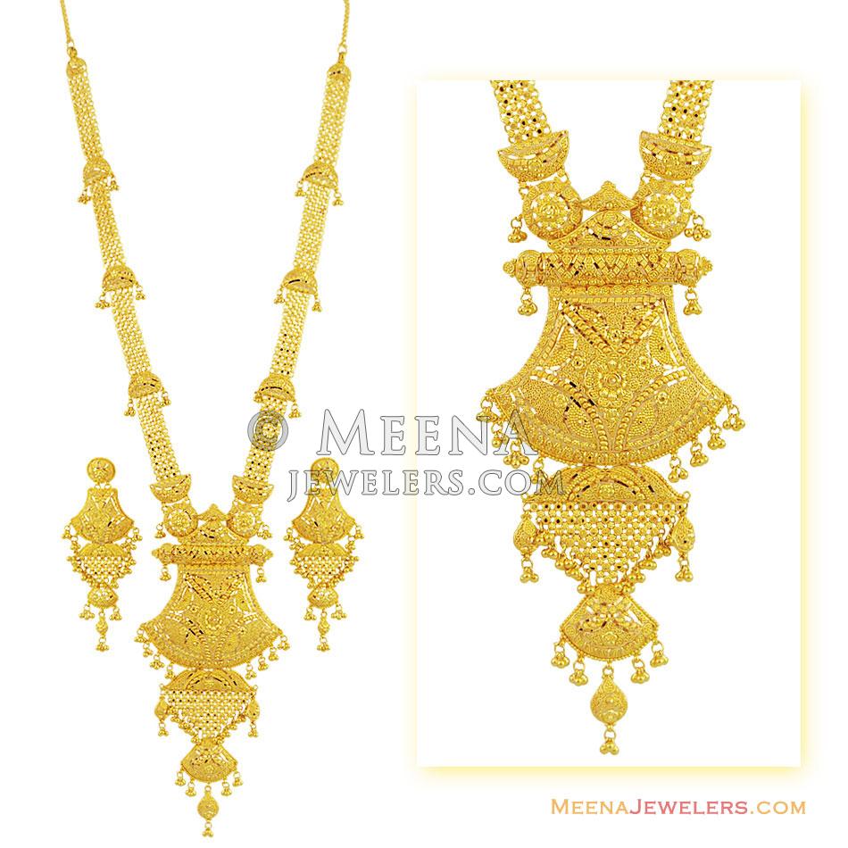 22K Designer Long Patta Set - StBr11494 - 22k gold designer necklace earring set with exclusive ...