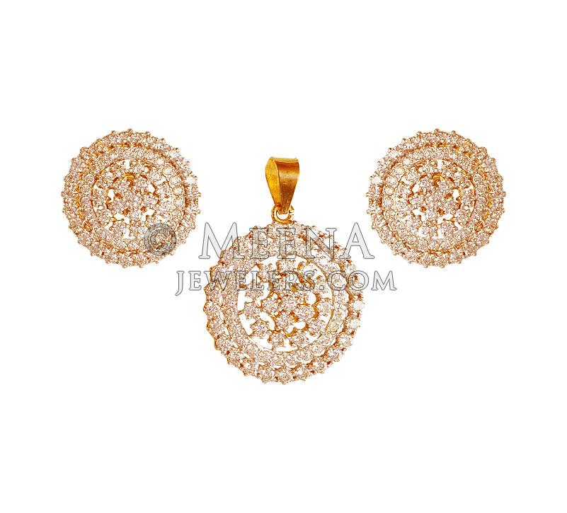 22K Gold Zirconia Pendant Set - PsFc19377 - 22K gold pendant and ...