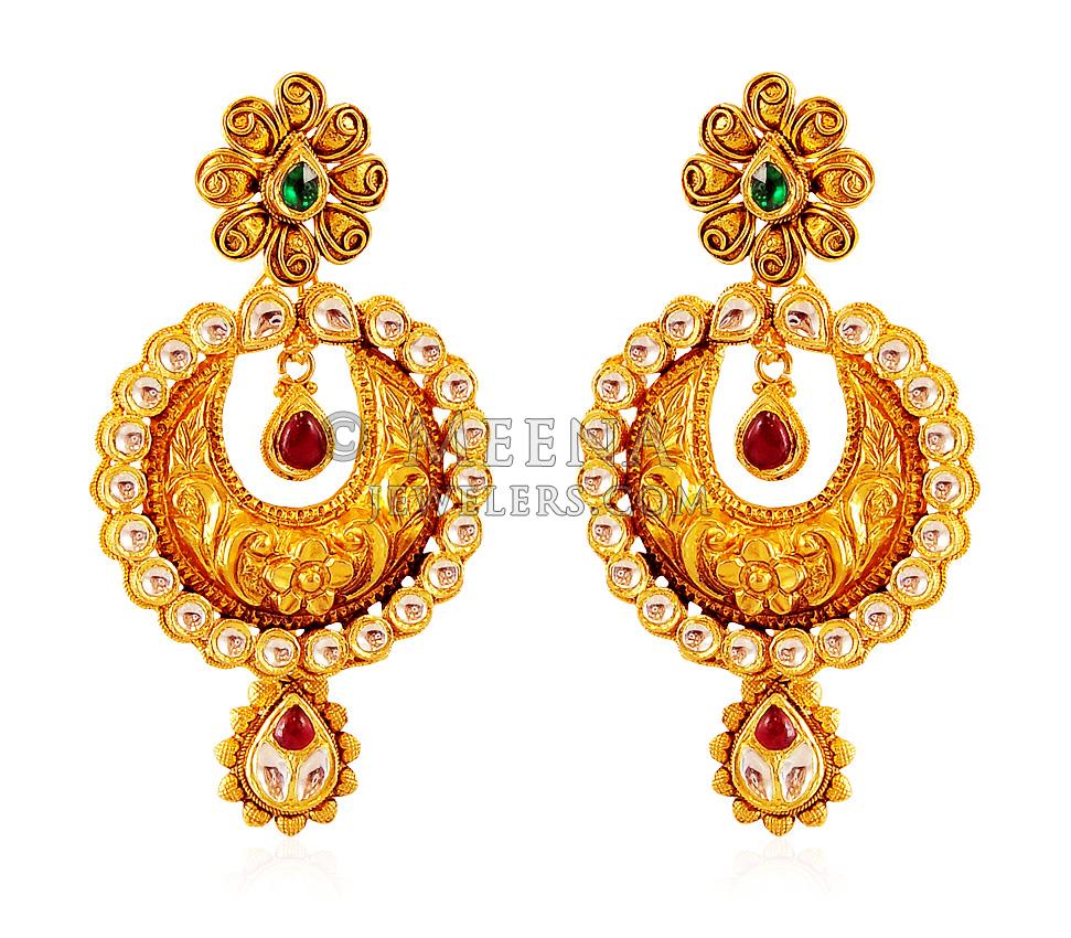 22K Antique Finish Chand bali - ErEx18197 - 22K Gold Antique finish ...