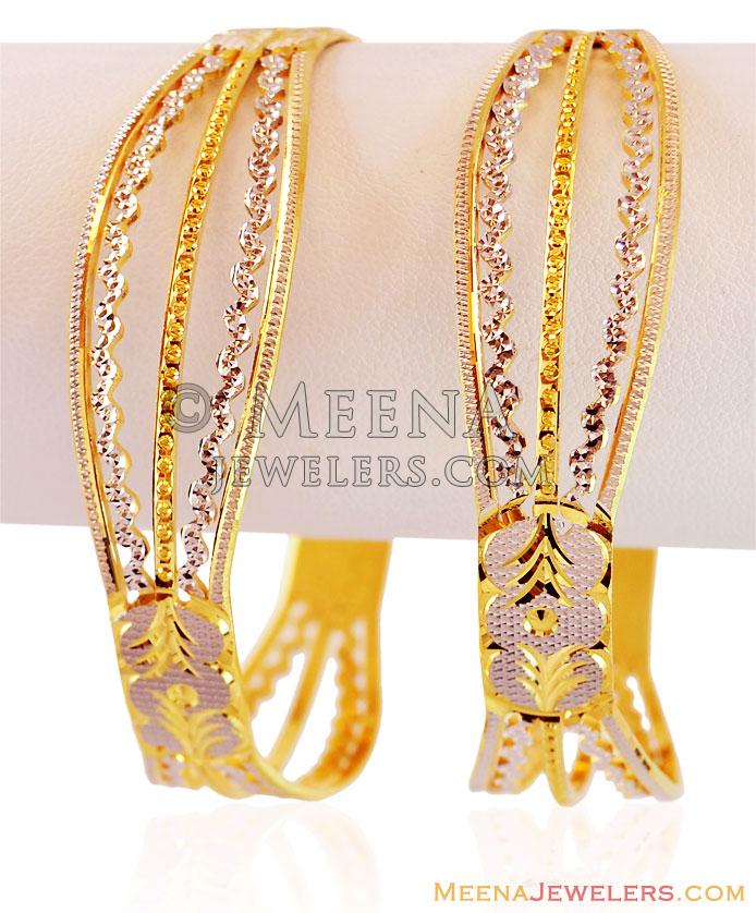 Designer 2 Tone Rhodium Bangle 22k - BaSt15951 - 22k Gold Bangles (1 pc ...