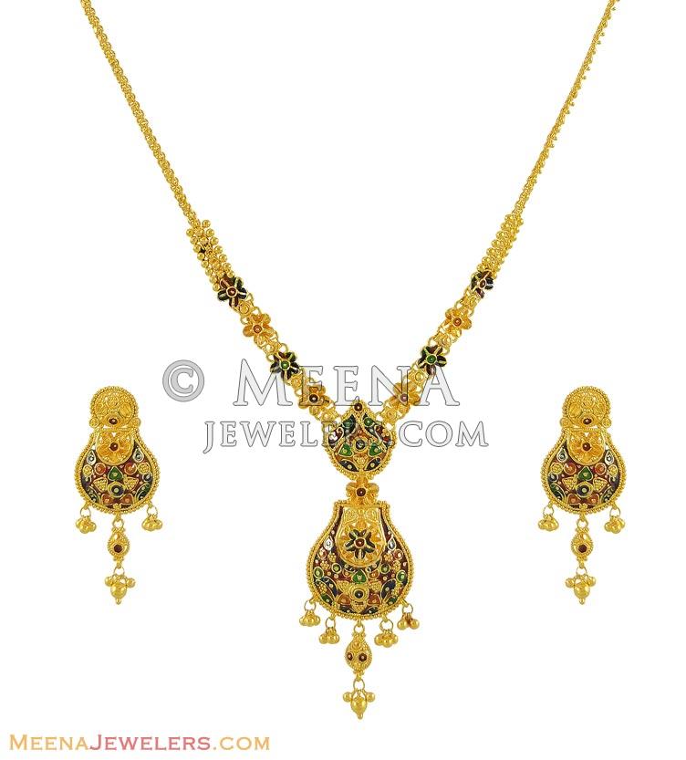 22K Meenakari Necklace Set - StGo8517 - 22k gold necklace and earring ...