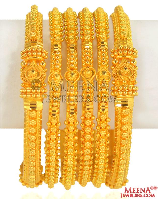 22k Gold Filigree Bangles Set (6pc) - BaGo25907 - 22k Gold Filigree ...