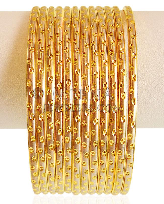 22kt Gold Rhodium Bangles (12 PC) - Ba2t20089 - 22kt Gold Bangles set ...