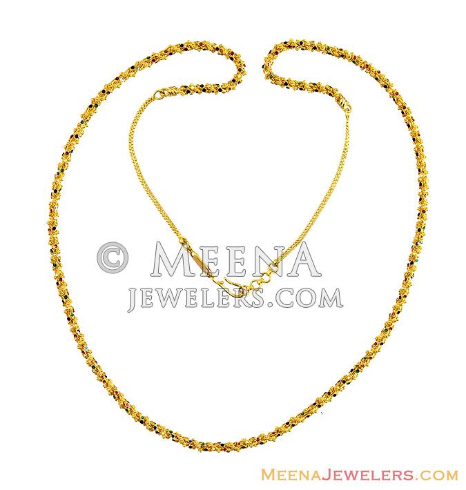 22K Designer Meena Long Chain - ChLo14062 - 22Kt Gold Long Ladies Chain ...