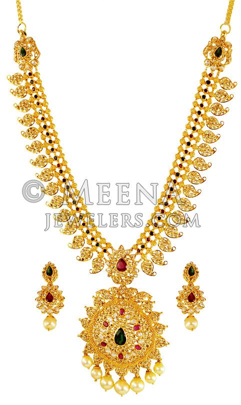 22K Diamond Polki Chakri Set - DiNs20791 - 22k gold diamond necklace ...