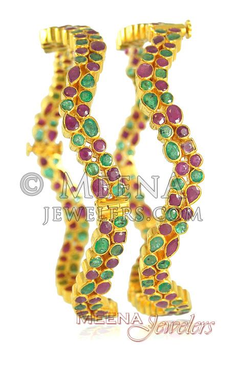 Gold Bangles with Ruby and Emerald - BaPs3254 - 22k Gold Bangles ...