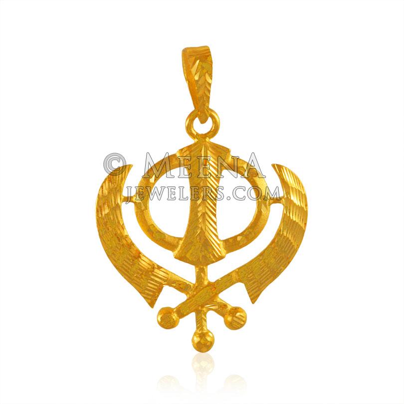 22K Gold Khanda Pendant - PeKp23515 - US$ 850 - 22Karat gold Allah ...