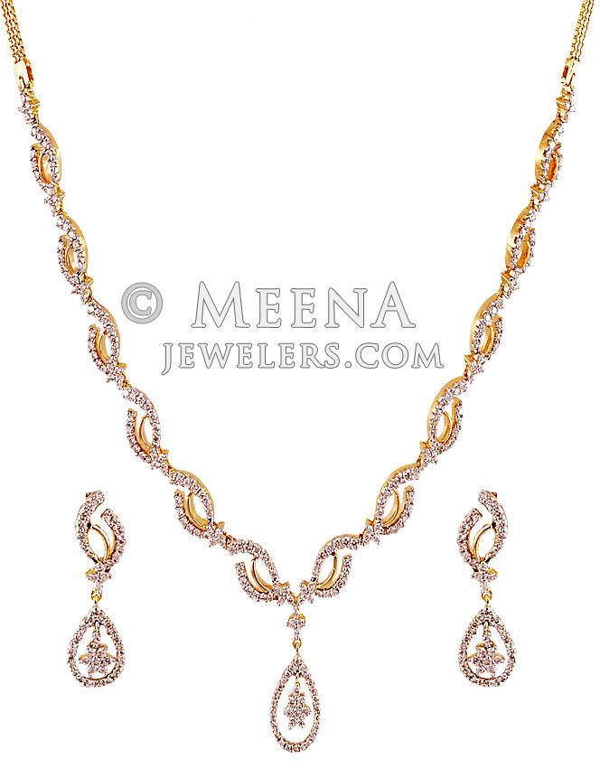18K Diamond Necklace Set - DiNs17155 - 18K Gold Necklace and Earring ...