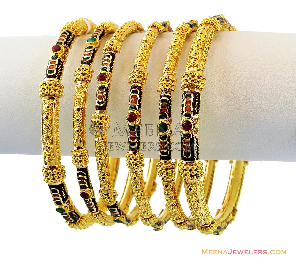 Traditional Indian Bangles Set 22k - BaSt13046 - 22 Karat Indian Gold ...