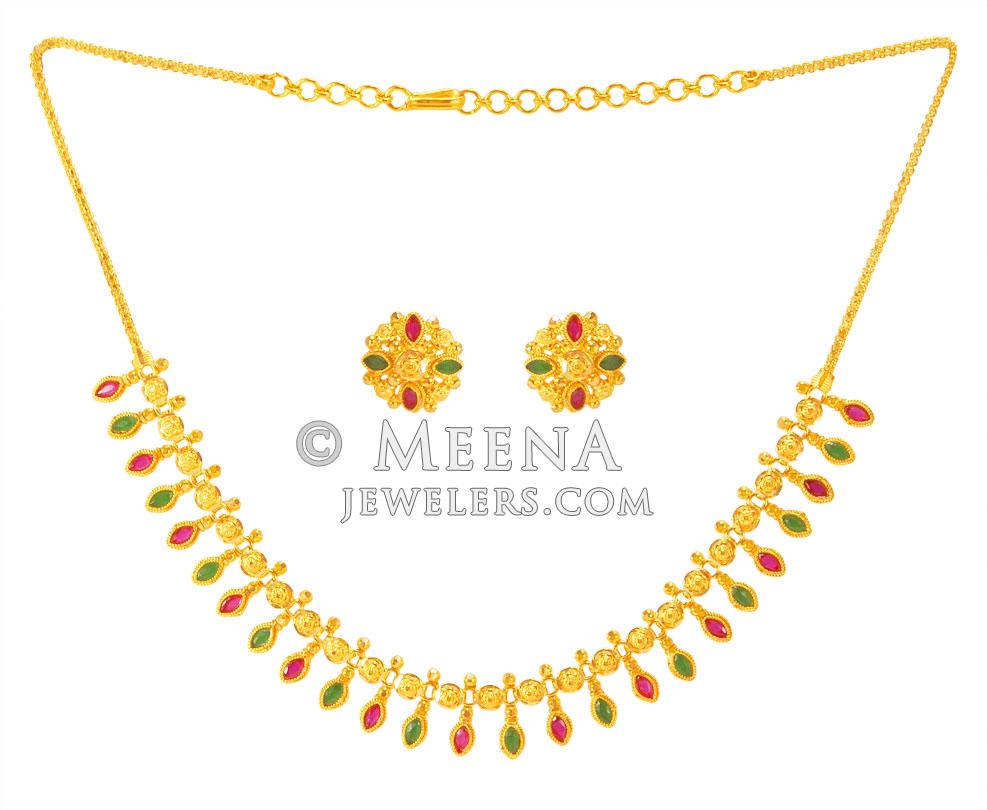 22KT Gold Precious Stones Set - StLs23771 - 22KT Gold Precious Stones ...